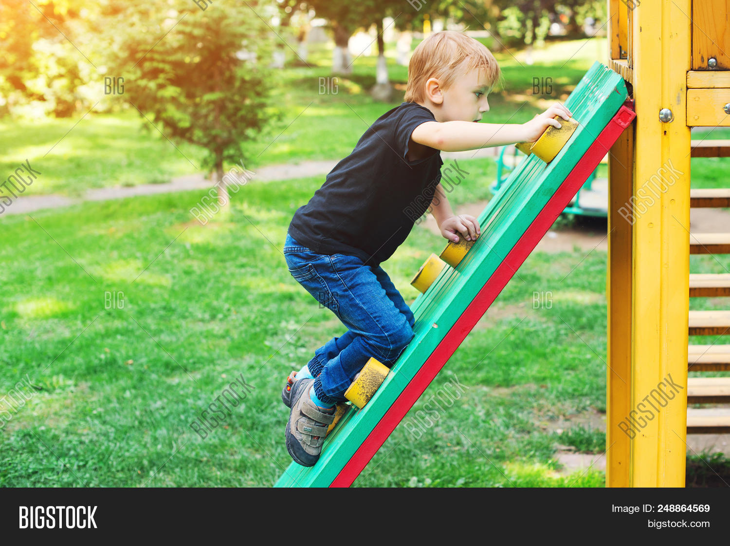Happy Kid Climbing On Image & Photo (Free Trial) | Bigstock