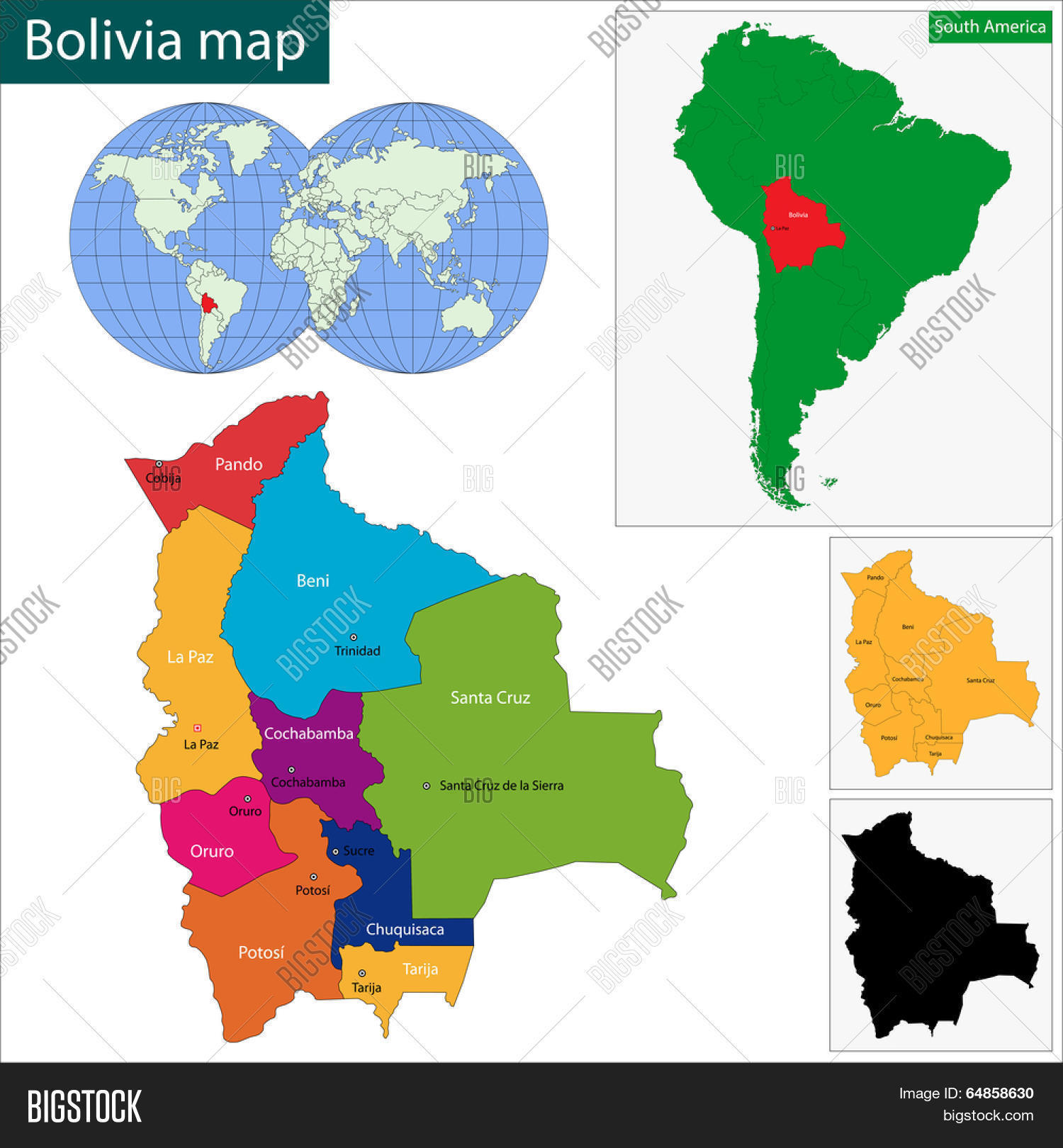 Colorful Bolivia Map Vector & Photo (Free Trial) | Bigstock
