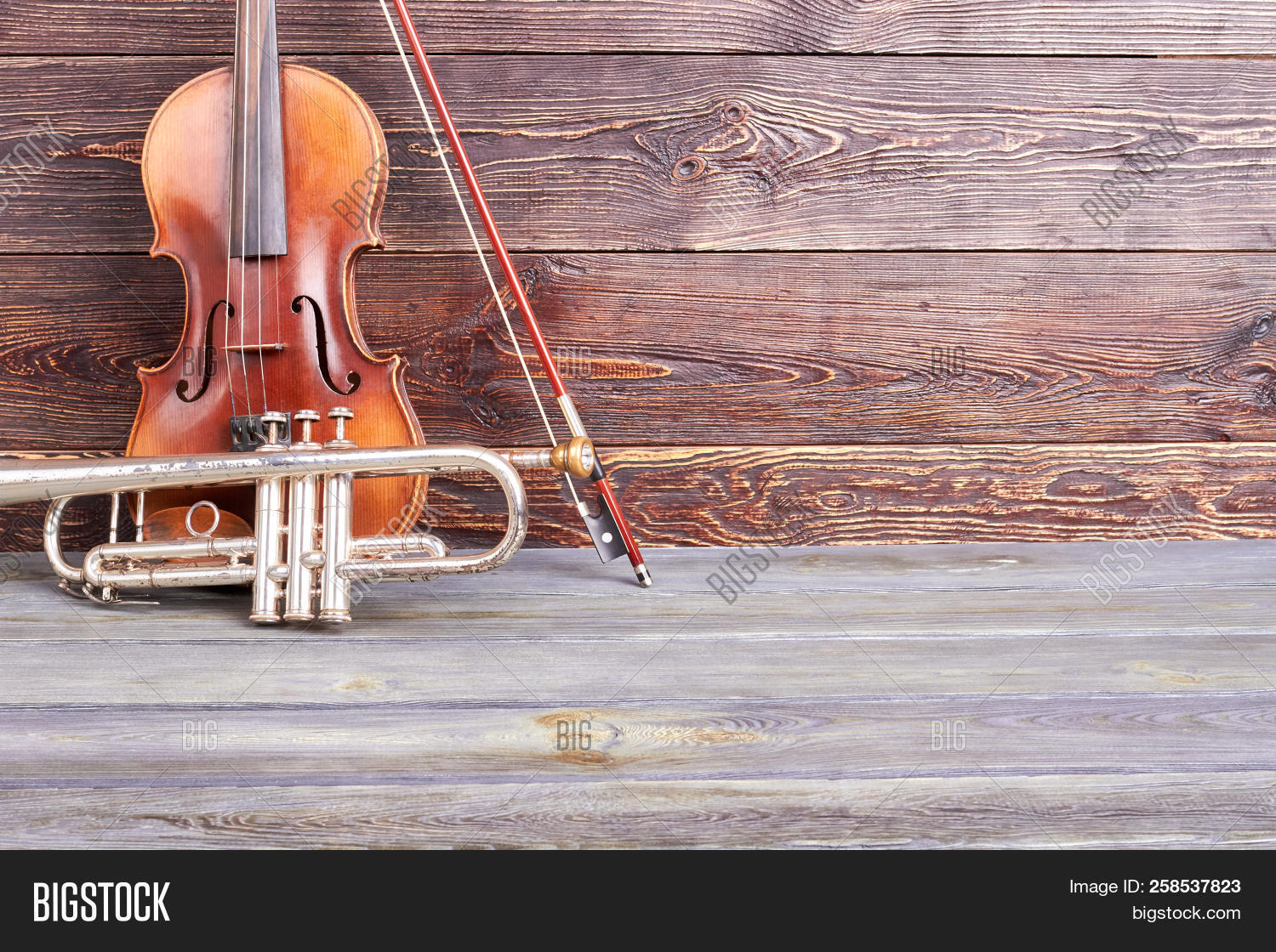 Aged Violin Trumpet On Image & Photo (Free Trial) | Bigstock