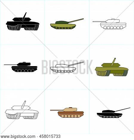 Tank Symbol Vector. Set Of Tank Military Line, Flat And Color Icons Set ...