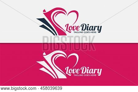 Love Diary Logo Design Illustration. Diary Book That Forms The Shape Of ...