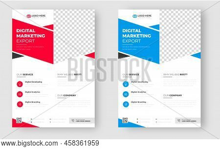 Corporate Business Flyer Template Design Set With Red And Blue Color ...