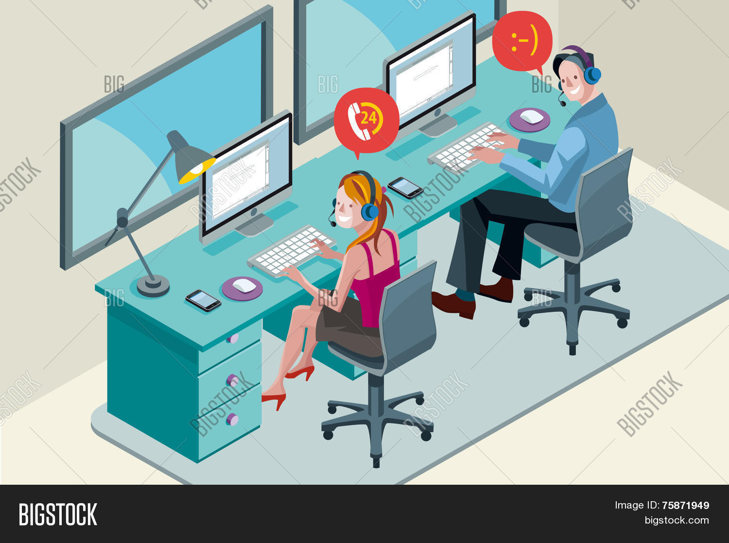 Call Center Team Vector & Photo (Free Trial) | Bigstock
