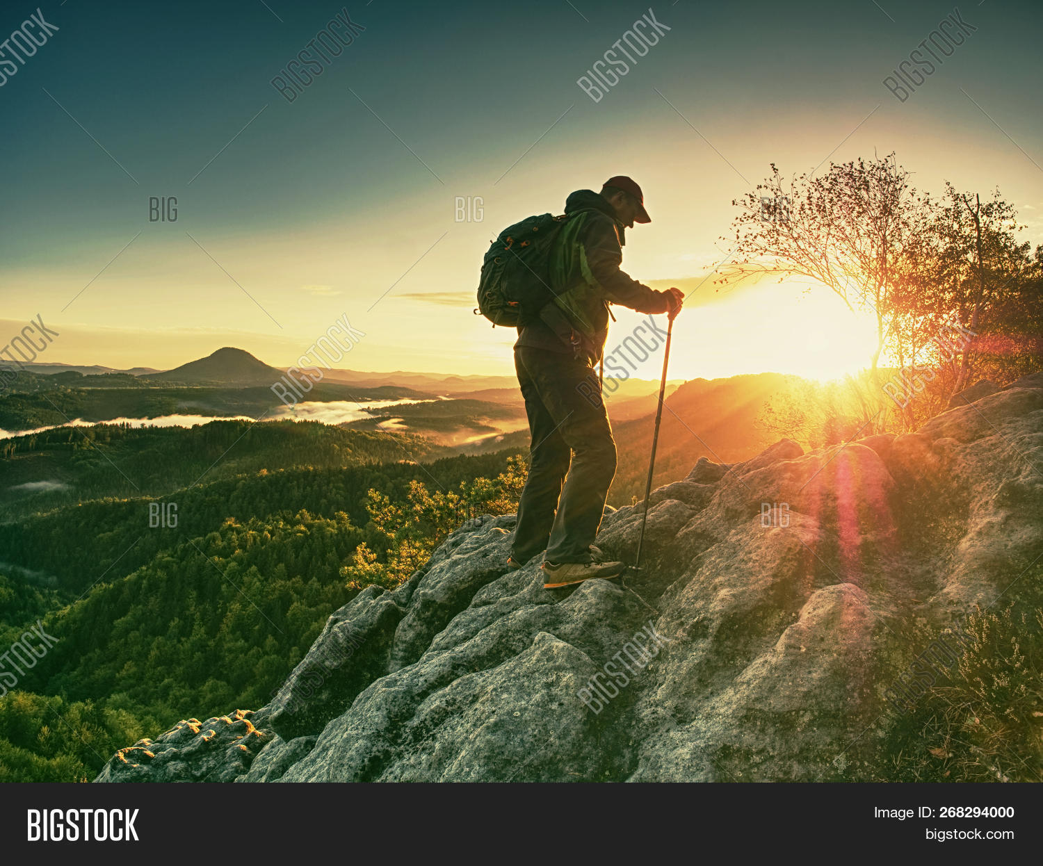 Hiker Climbed On Rock Image & Photo (Free Trial) | Bigstock