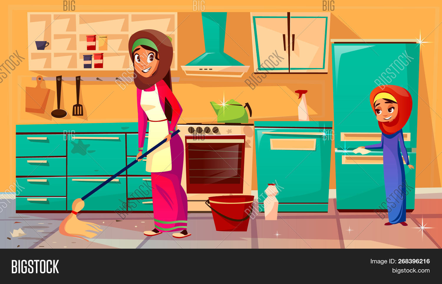 Cleaning Kitchen Cartoon
