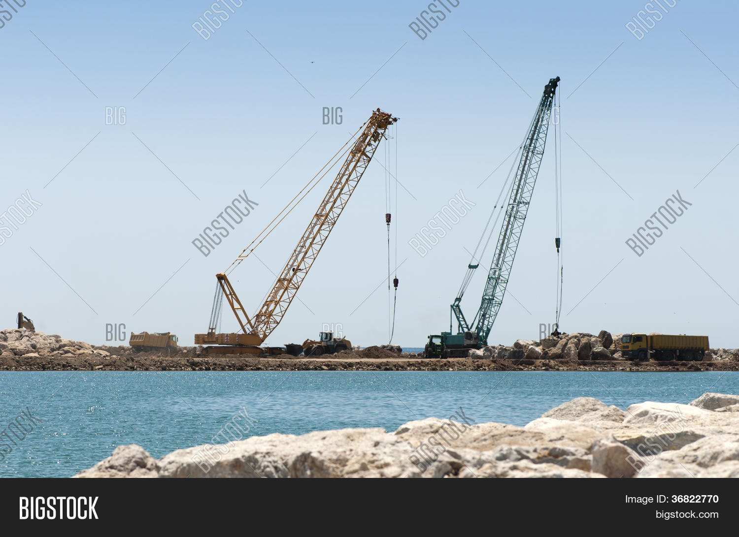 Building Dike. Cranes Image & Photo (Free Trial) | Bigstock