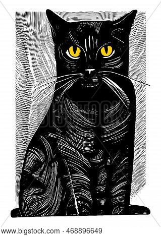 Cats, Linocut Vector Vector & Photo (Free Trial) | Bigstock