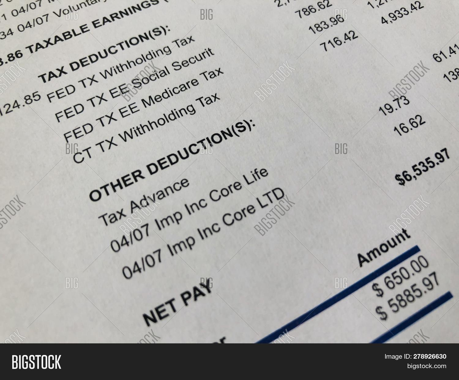 Copy Pay Stub Detail Image & Photo (Free Trial) | Bigstock