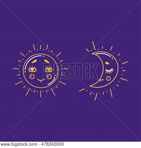 Cute Moon Sun. Hand Vector & Photo (Free Trial) | Bigstock