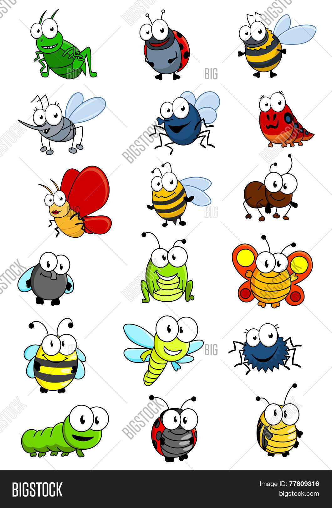 Cartooned Insects Set Vector & Photo (Free Trial) | Bigstock