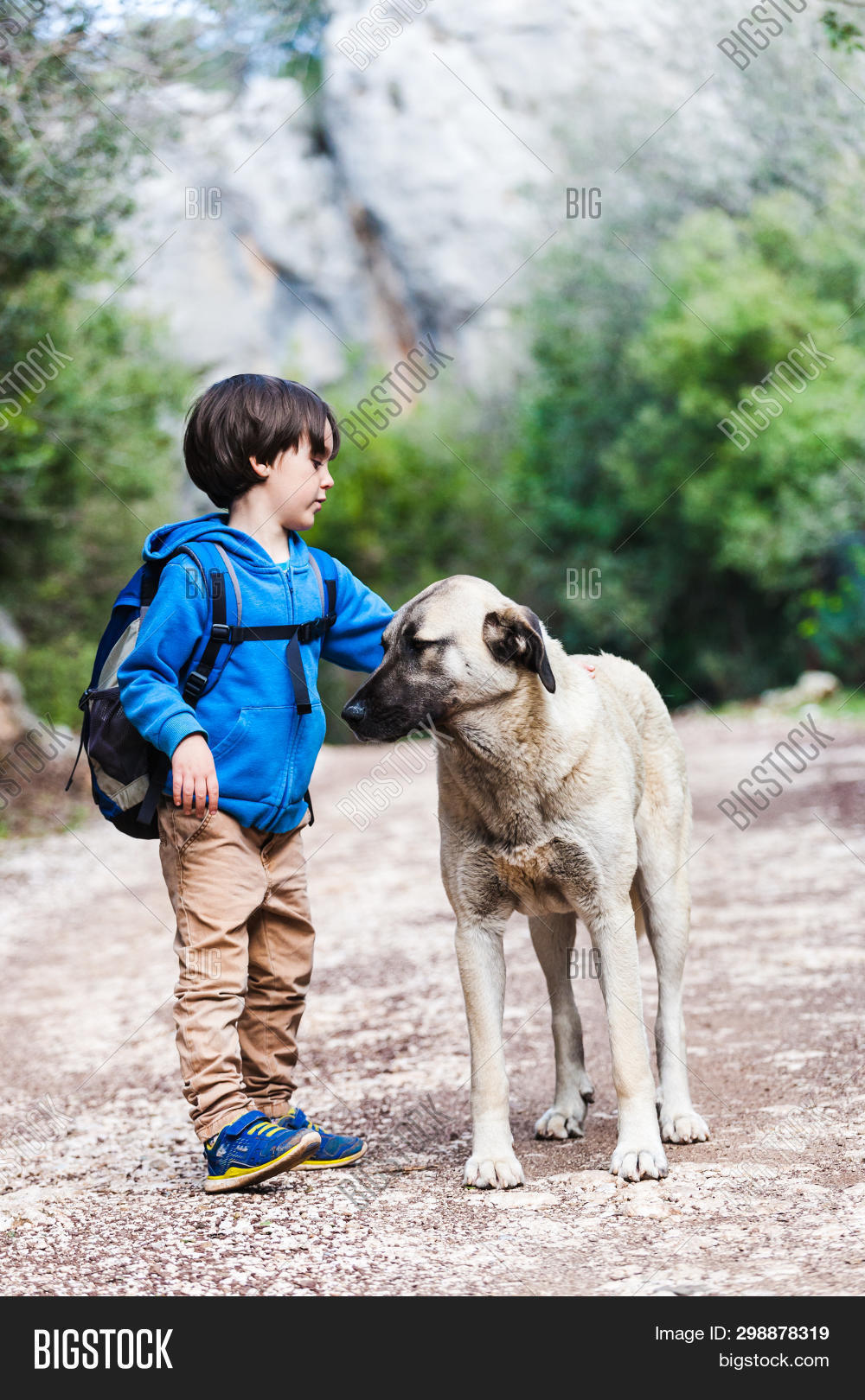 Boy Backpack Walks Dog Image & Photo (Free Trial) | Bigstock
