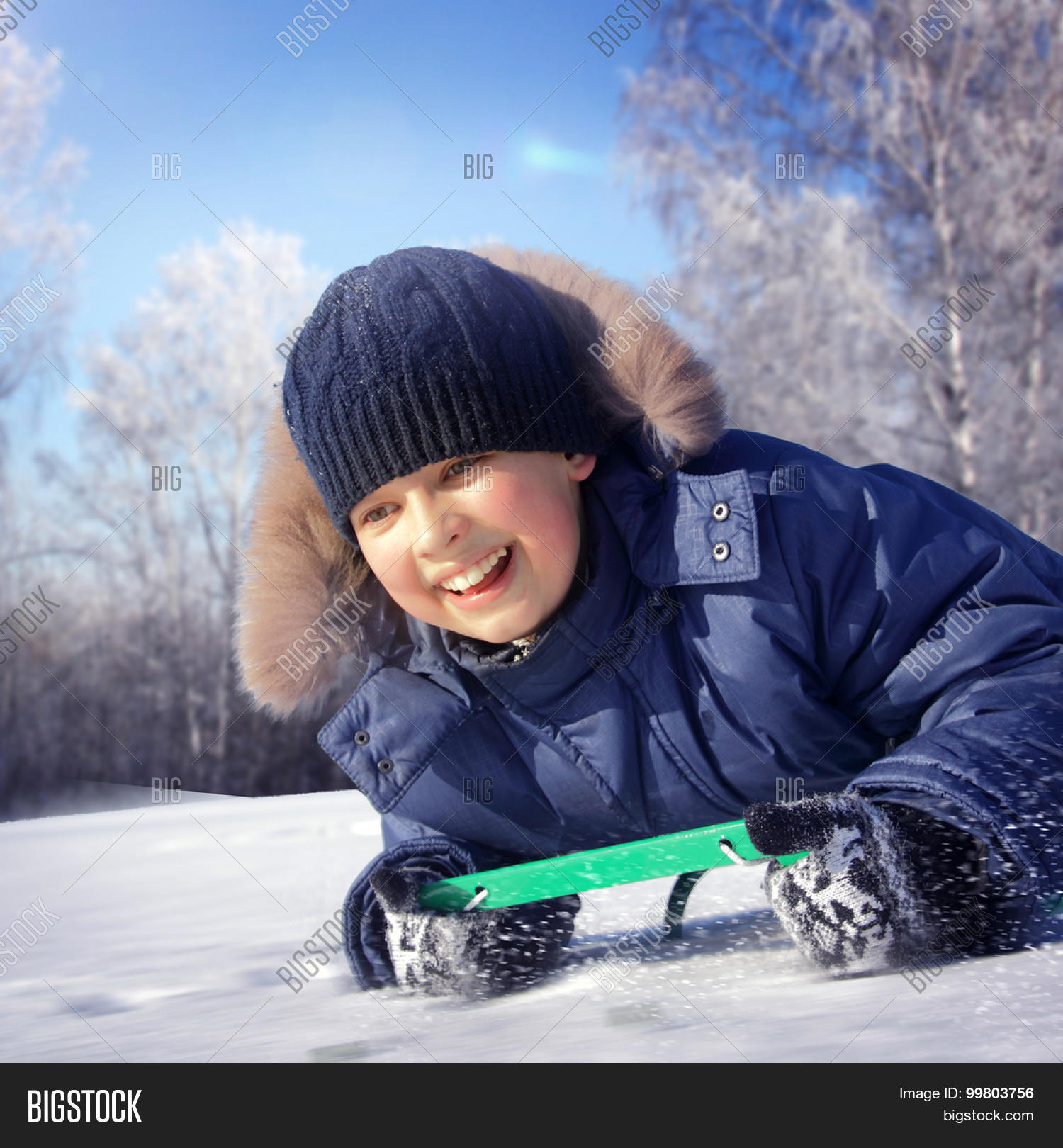 Boy Sledding Mountains Image & Photo (Free Trial) | Bigstock