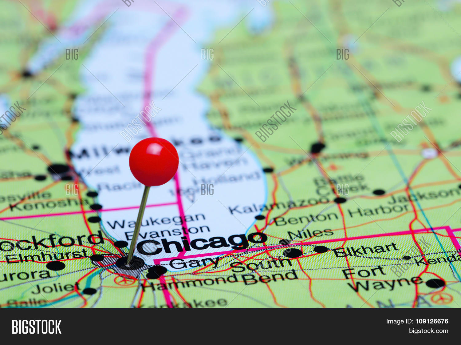 Chicago Pinned On Map Image & Photo (Free Trial) | Bigstock