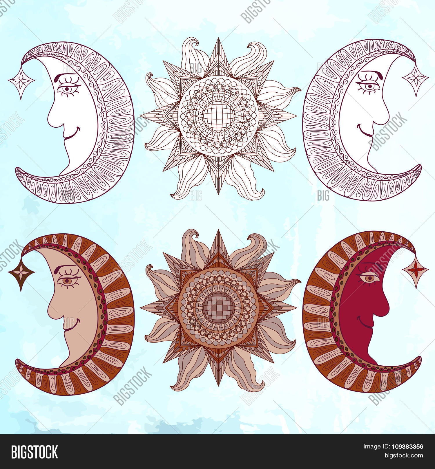 Sun Two Moons Cartoon Vector & Photo (Free Trial) | Bigstock