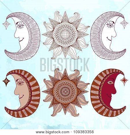 Sun Two Moons Cartoon Vector & Photo (Free Trial) | Bigstock