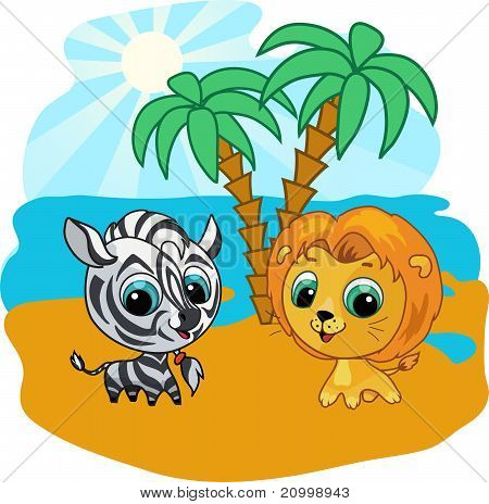 Vector y foto Cebra Y León Cute (prueba gratis) | Bigstock