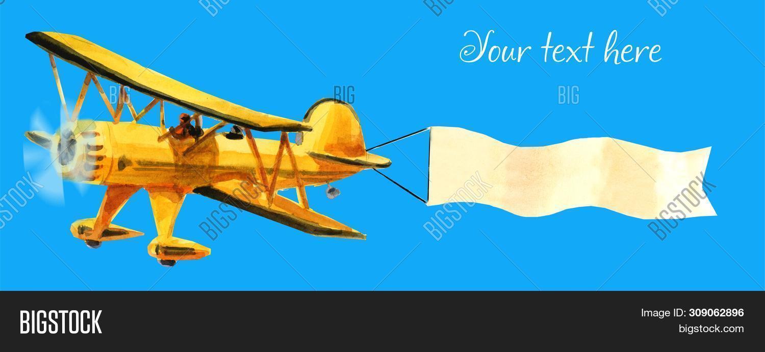 Biplane With Banner Clipart