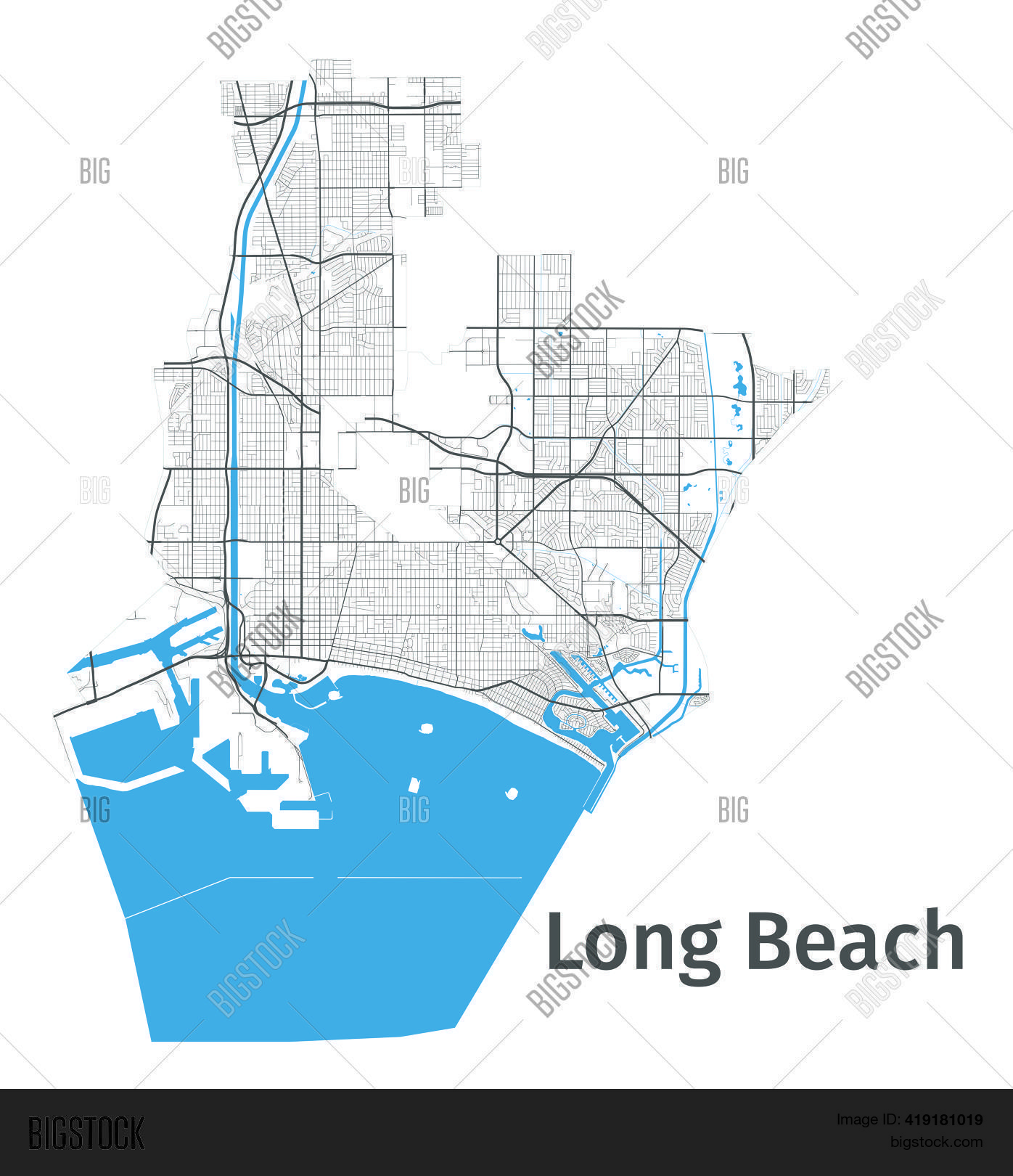 Long Beach Map. Vector & Photo (Free Trial) | Bigstock
