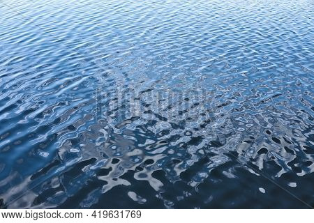 Calm Ripple On Water Surface. River, Lake, Pond, Sea Pure Blue Water ...