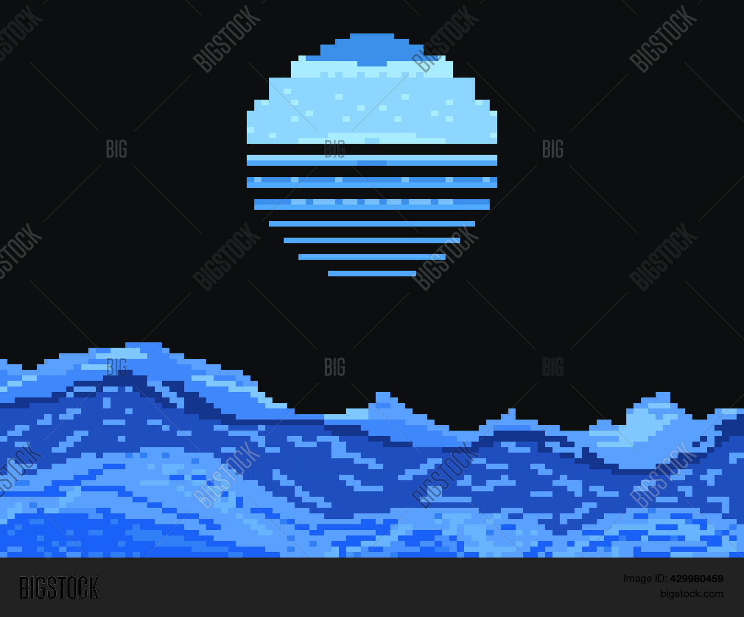 Pixel Night Sea Retro Vector & Photo (Free Trial) | Bigstock
