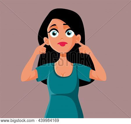 Woman Plugging Her Vector & Photo (Free Trial) | Bigstock