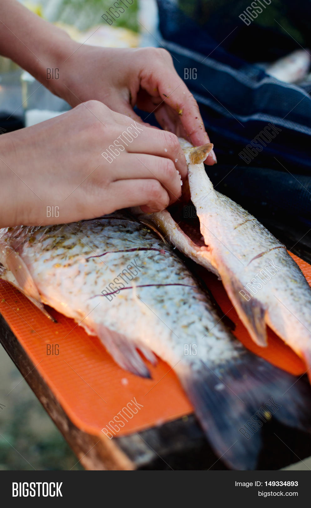 Girl Cut Fish Put Image & Photo (Free Trial) | Bigstock