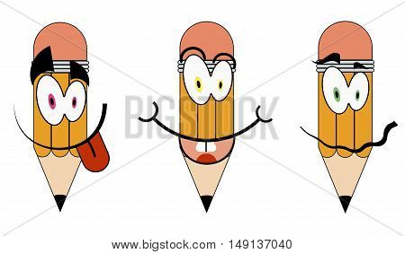 Set Cartoon Pencils Vector & Photo (Free Trial) | Bigstock