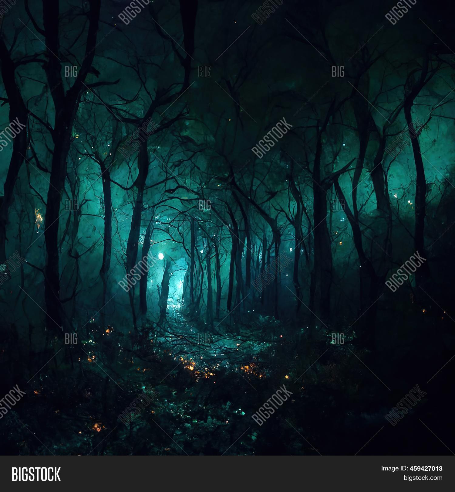 Creepy Scenery Realistic Haunted Forest Creepy Landscape At Night.