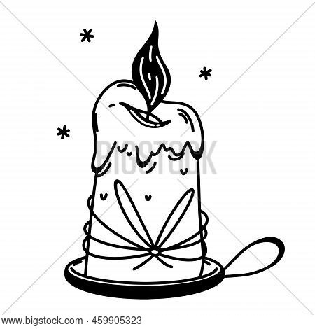 Burning Wax Candle Vector Icon. Candle On A Candlestick, Tied With ...