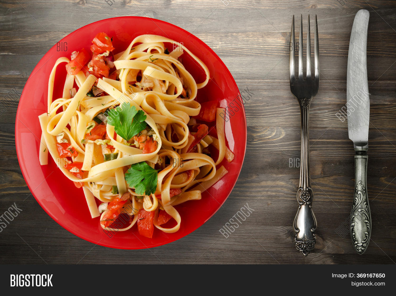 Spaghetti On Red Plate Image & Photo (Free Trial) | Bigstock