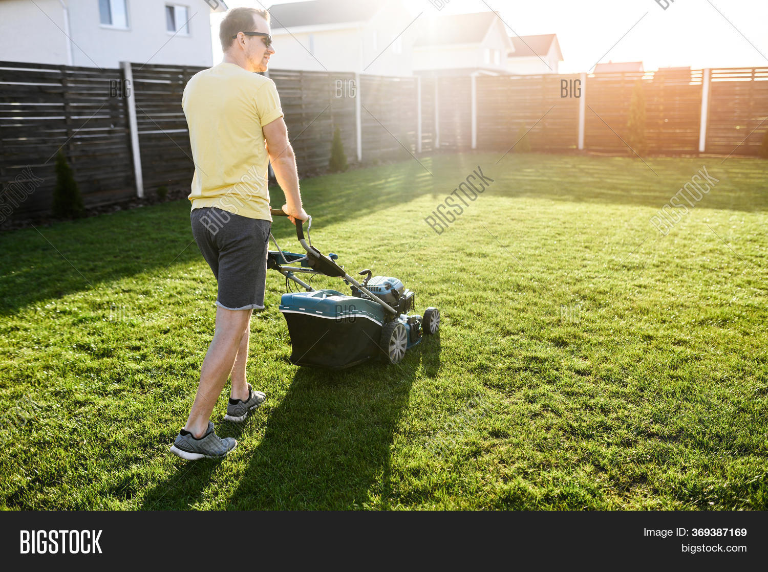 Young Man Mowing Lawn Image & Photo (Free Trial) | Bigstock