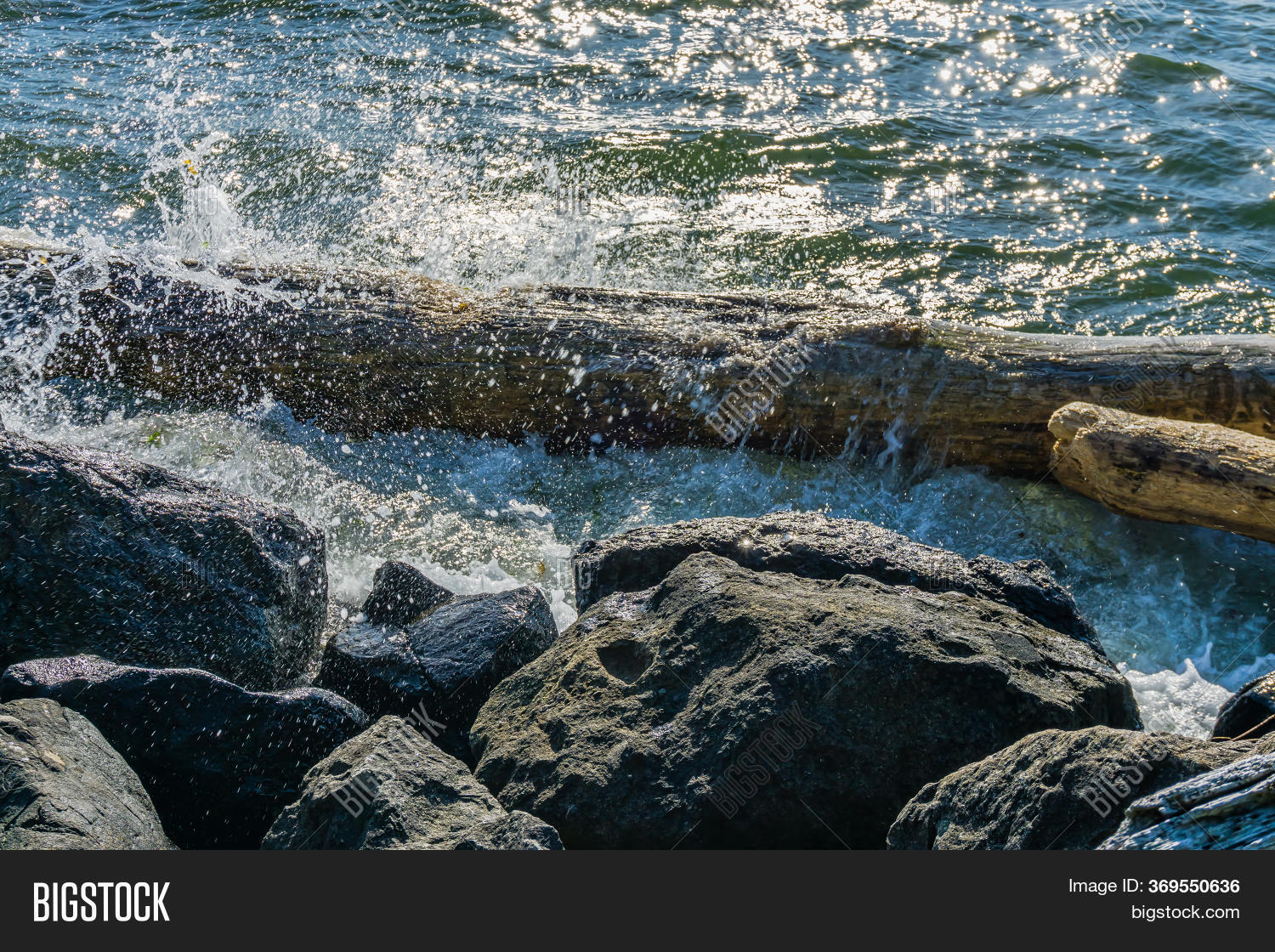 Waves Hit Log Rocks Image & Photo (Free Trial) | Bigstock