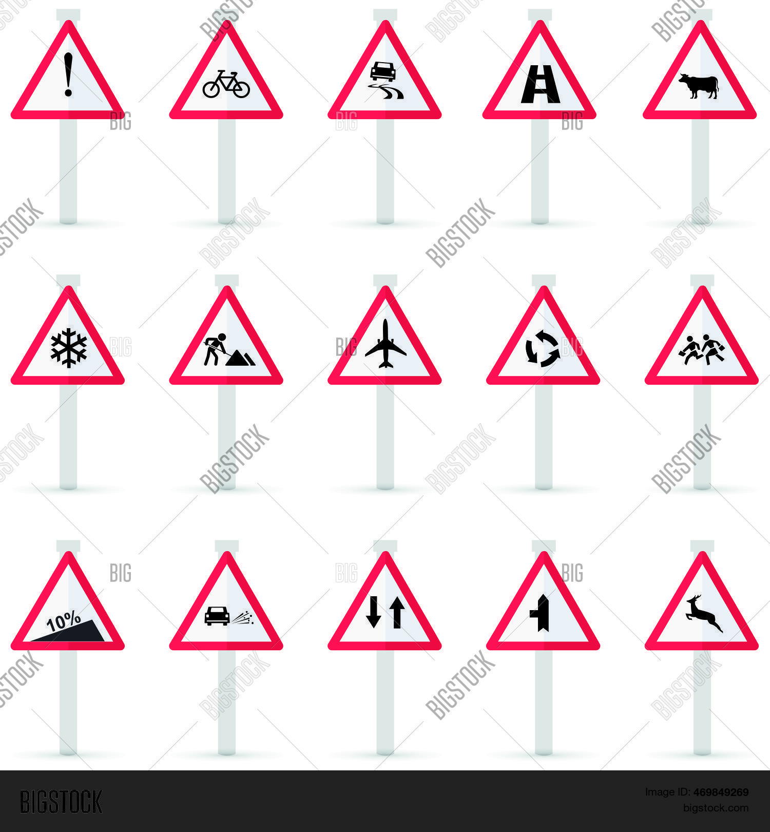 Warning Road Signs. Vector & Photo (Free Trial) | Bigstock