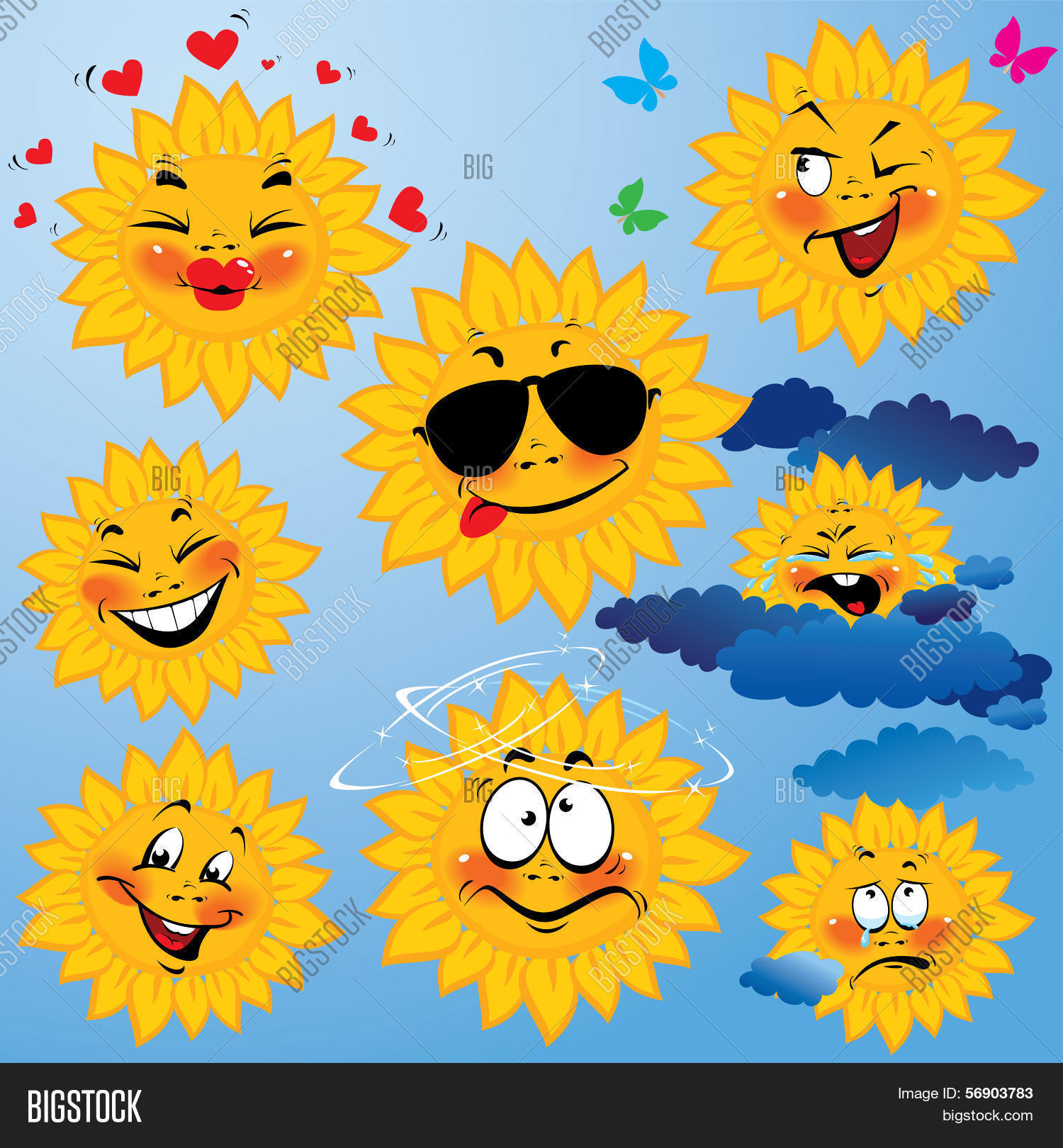 Set Cute Cartoons Sun Vector & Photo (Free Trial) | Bigstock