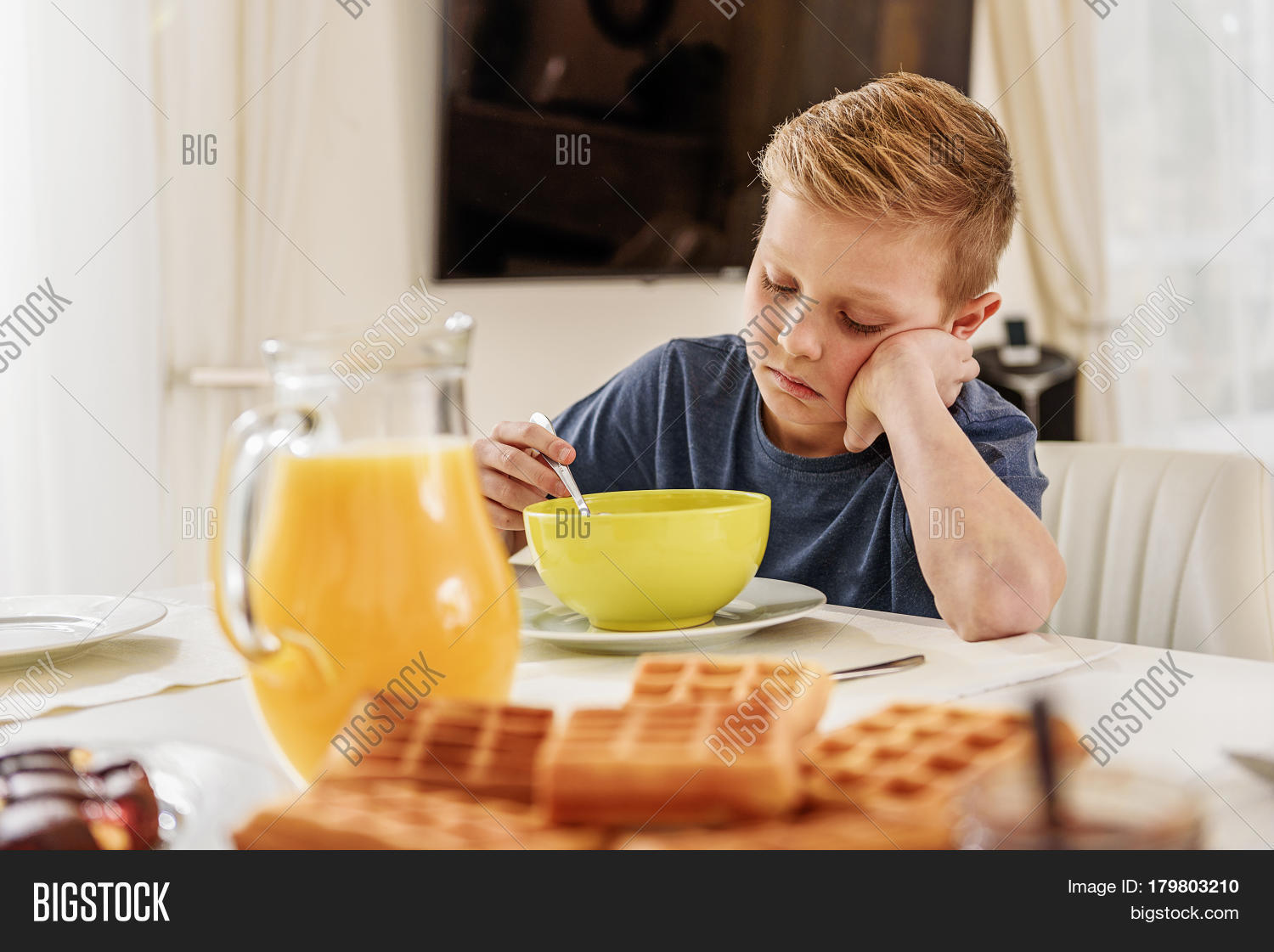 Again Cereals. Sad Boy Eating Image & Photo | Bigstock