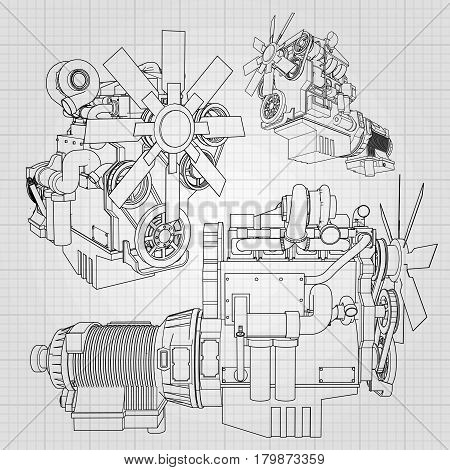 Big Diesel Engine Vector & Photo (Free Trial) | Bigstock