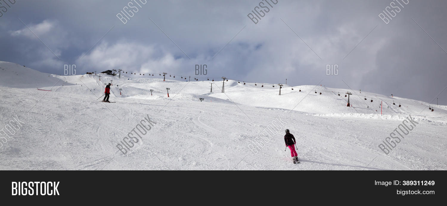 Snowy Ski Slope Skiers Image & Photo (Free Trial) | Bigstock