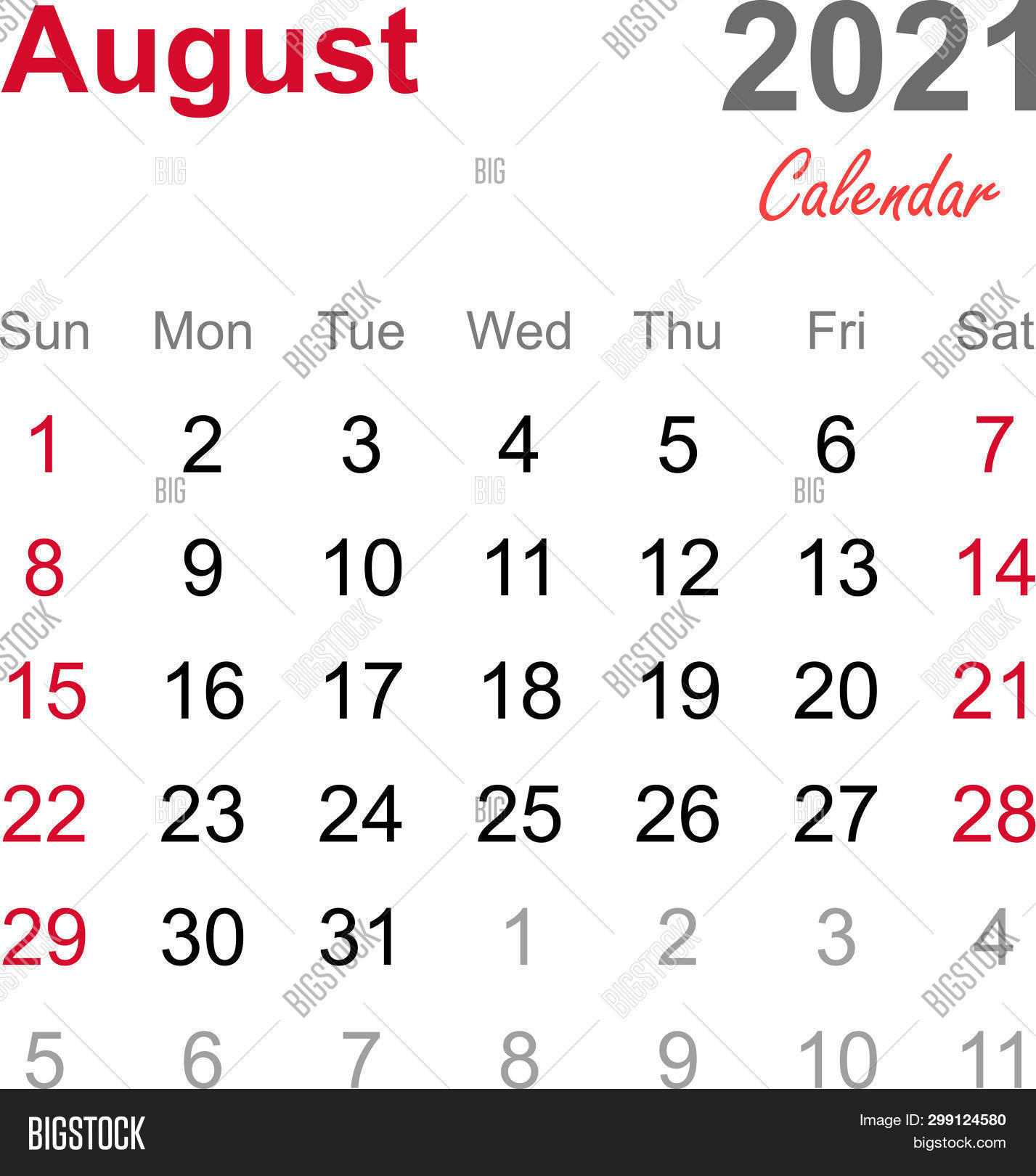 August 2021 Calendar Vector & Photo (Free Trial) | Bigstock