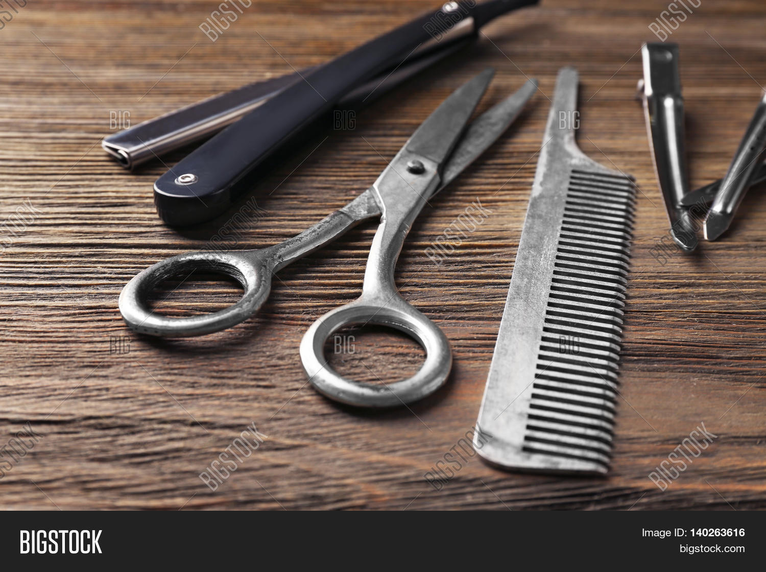 Vintage Tools Barber Shop On Wooden Image & Photo | Bigstock