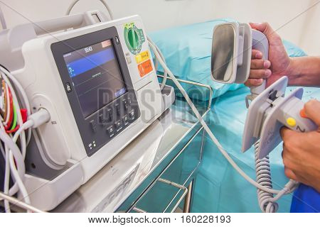 EKG or ECG monitor and patient bed in the hospital Stock Photo & Stock ...