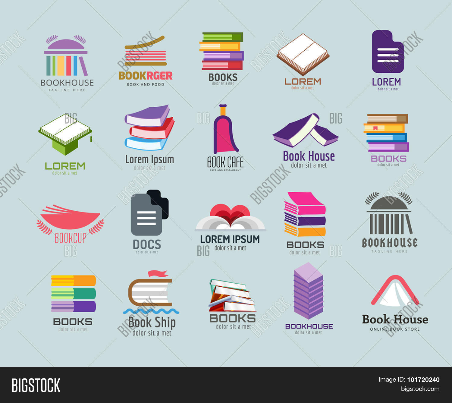 Book vector logo template set. Books logo. Book open. School library ...