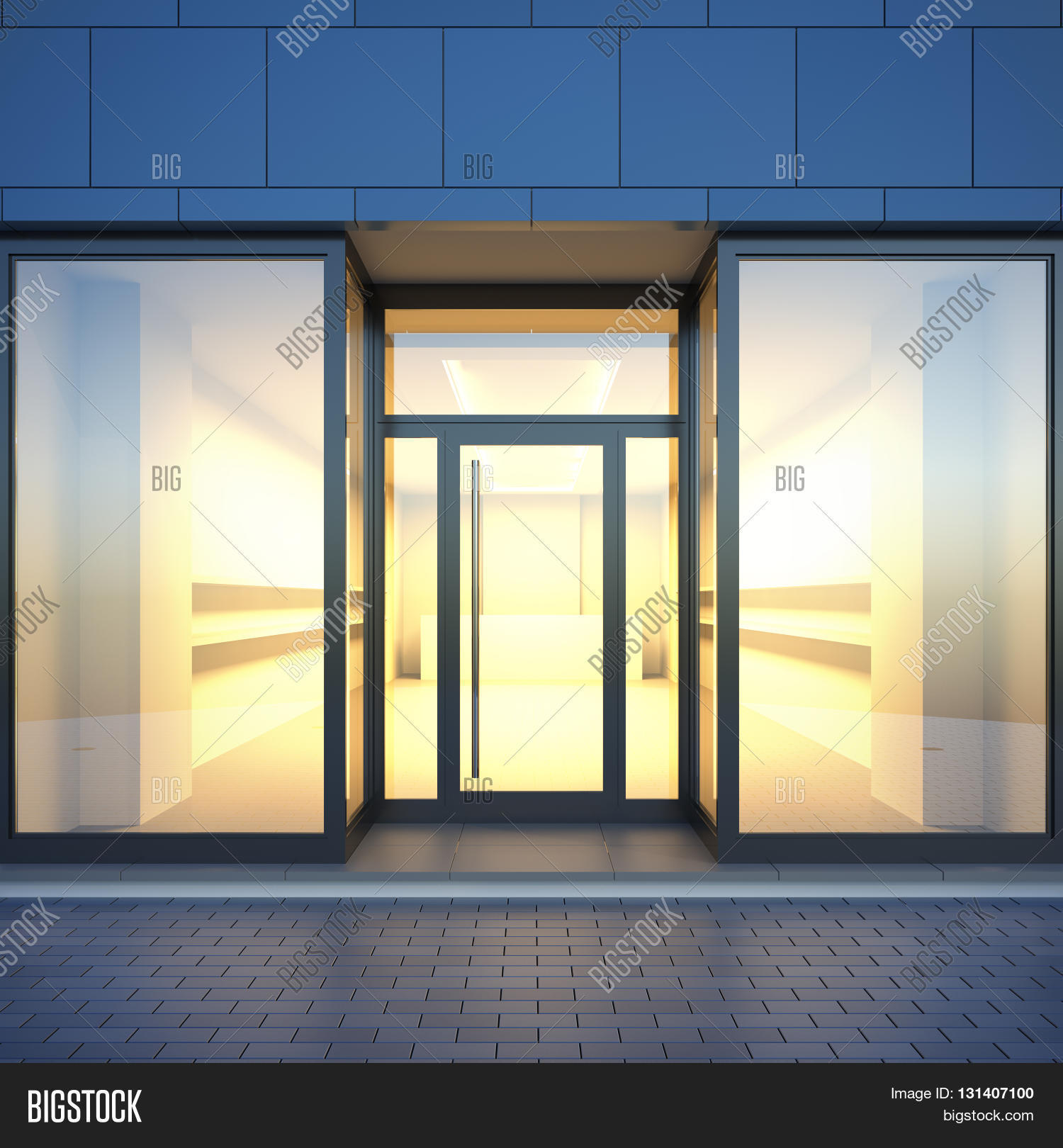 A 3d render illustration blank template layout of empty store facade ...