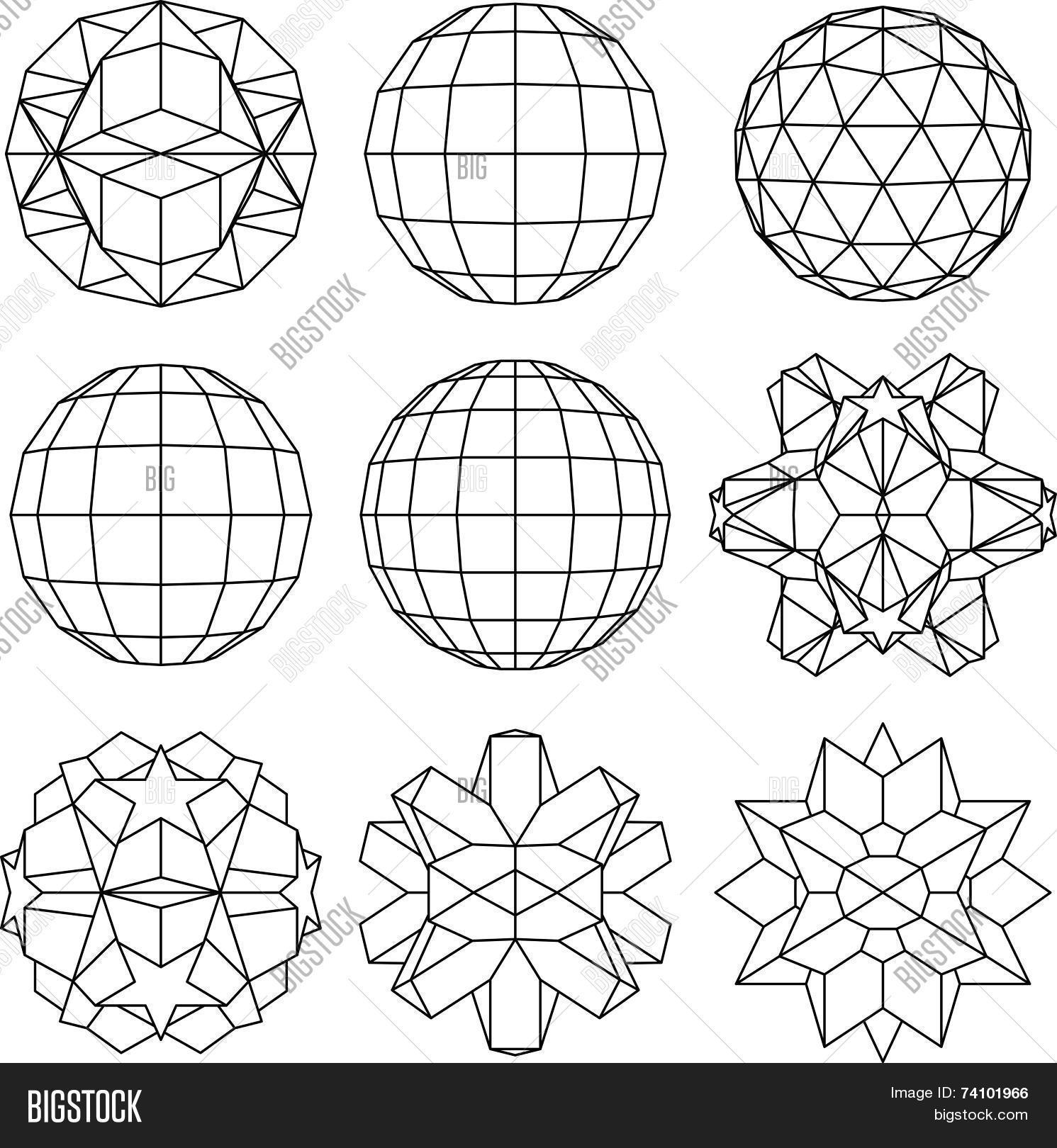 Collection of black and white complex dimensional spheres and abstract ...