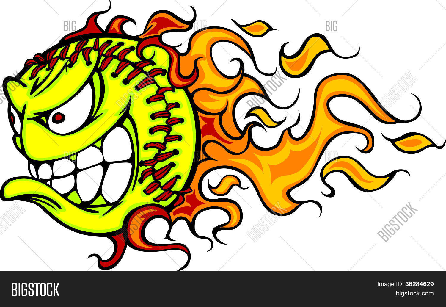 Flaming Fastpitch Softball Face Vector Cartoon Stock Vector & Stock ...