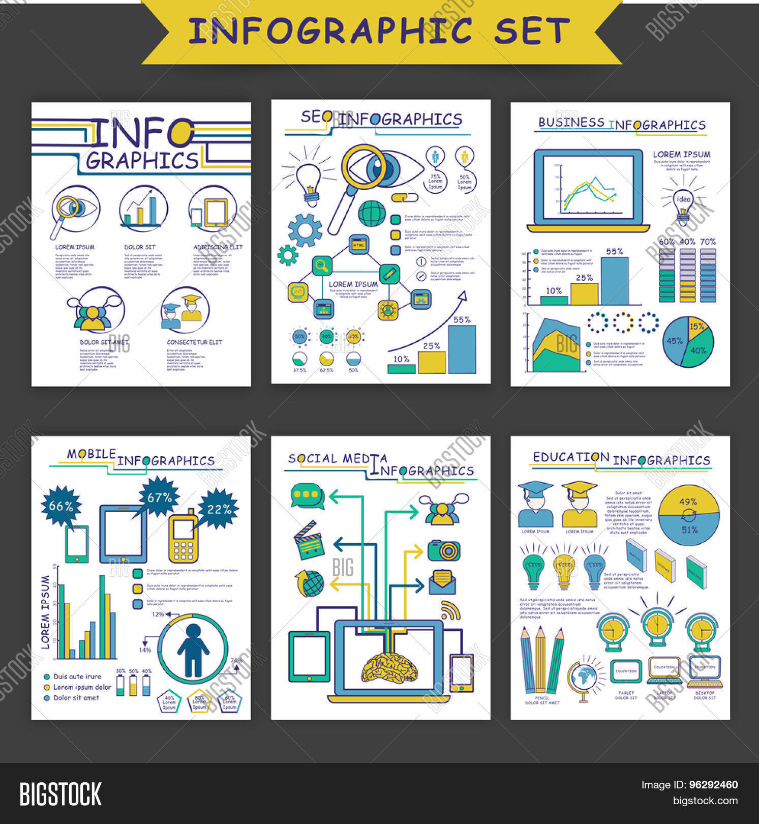 Set of different infographic templates as SEO Infographics, Business ...