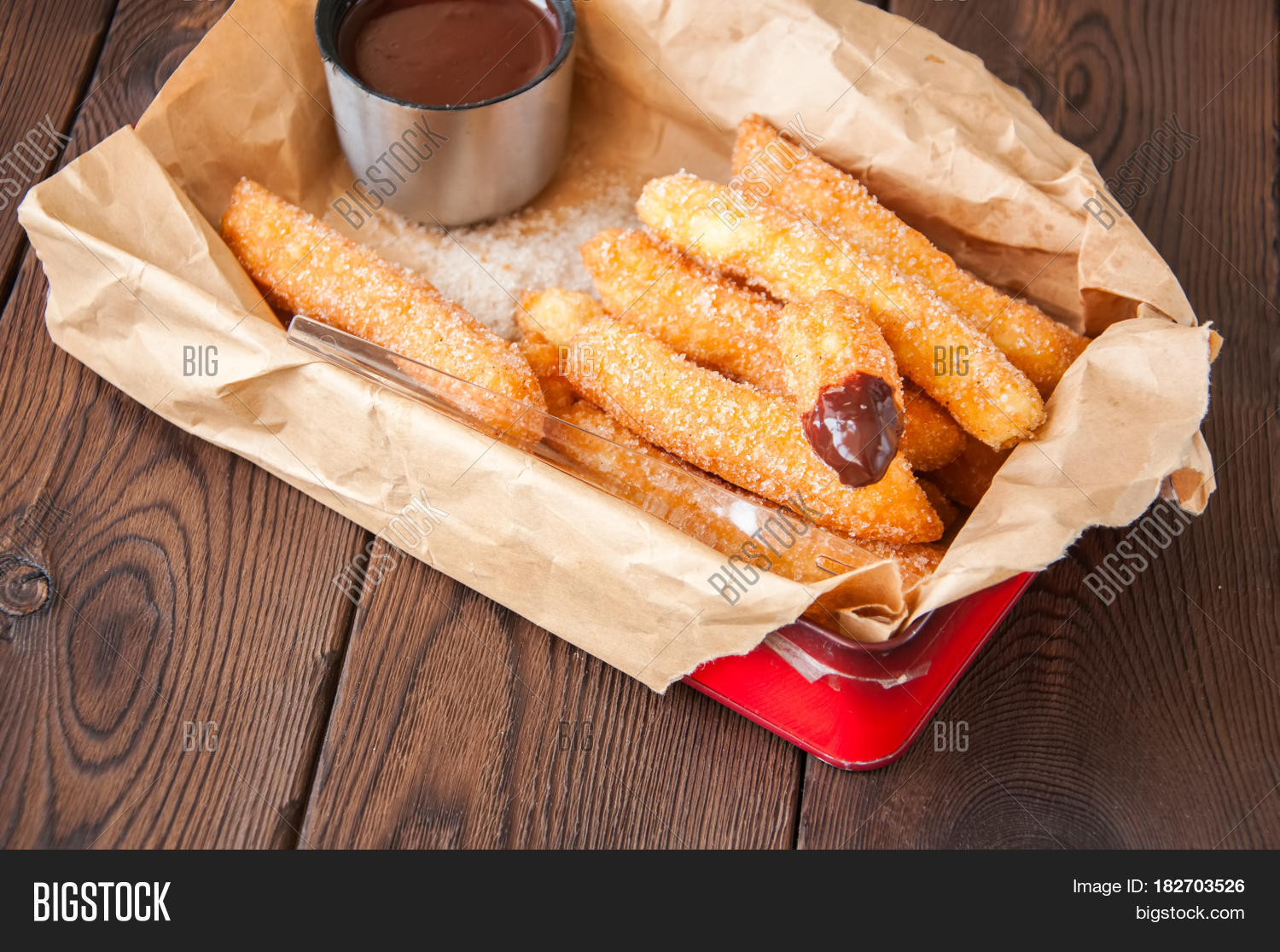 Traditional Spanish Treat. Popular Street Food - Churros Sprinkled With ...