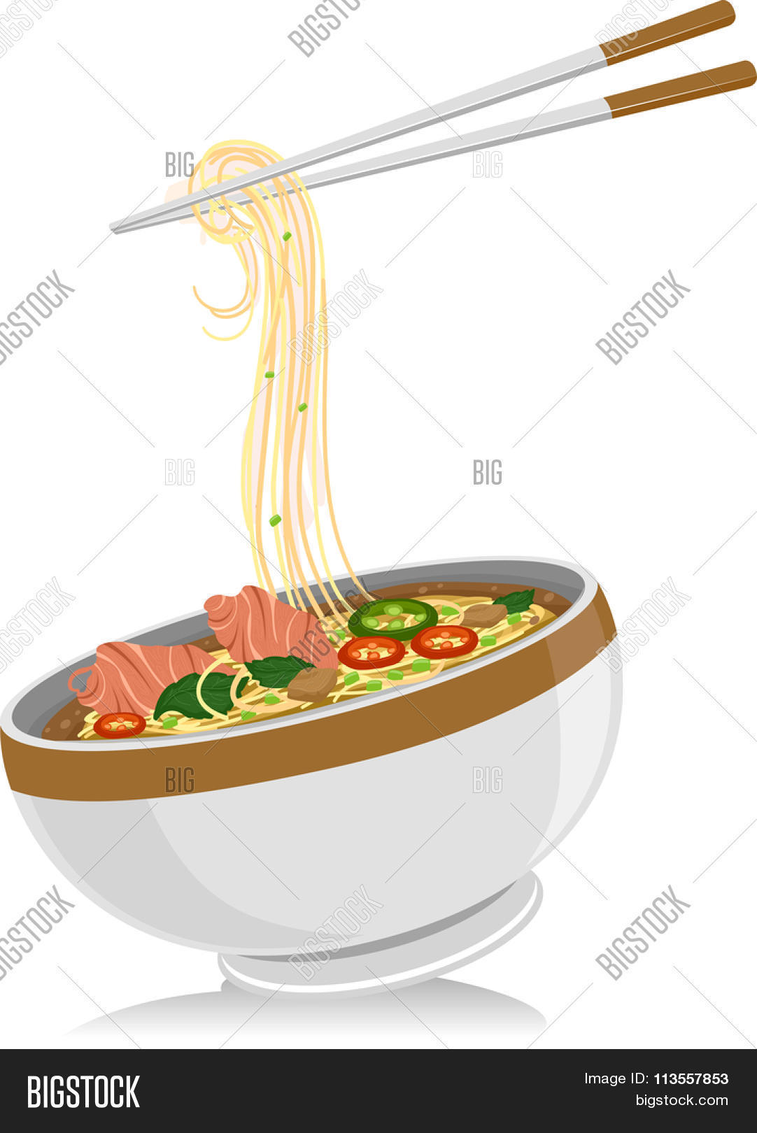 Illustration of a Bowl of Pho Noodles with a Pair of Chopsticks Hanging ...