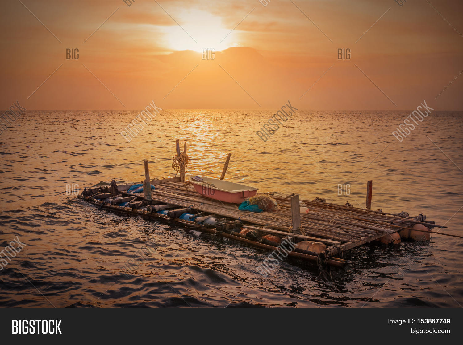Wood Raft Floats On Sea Evening Image & Photo | Bigstock