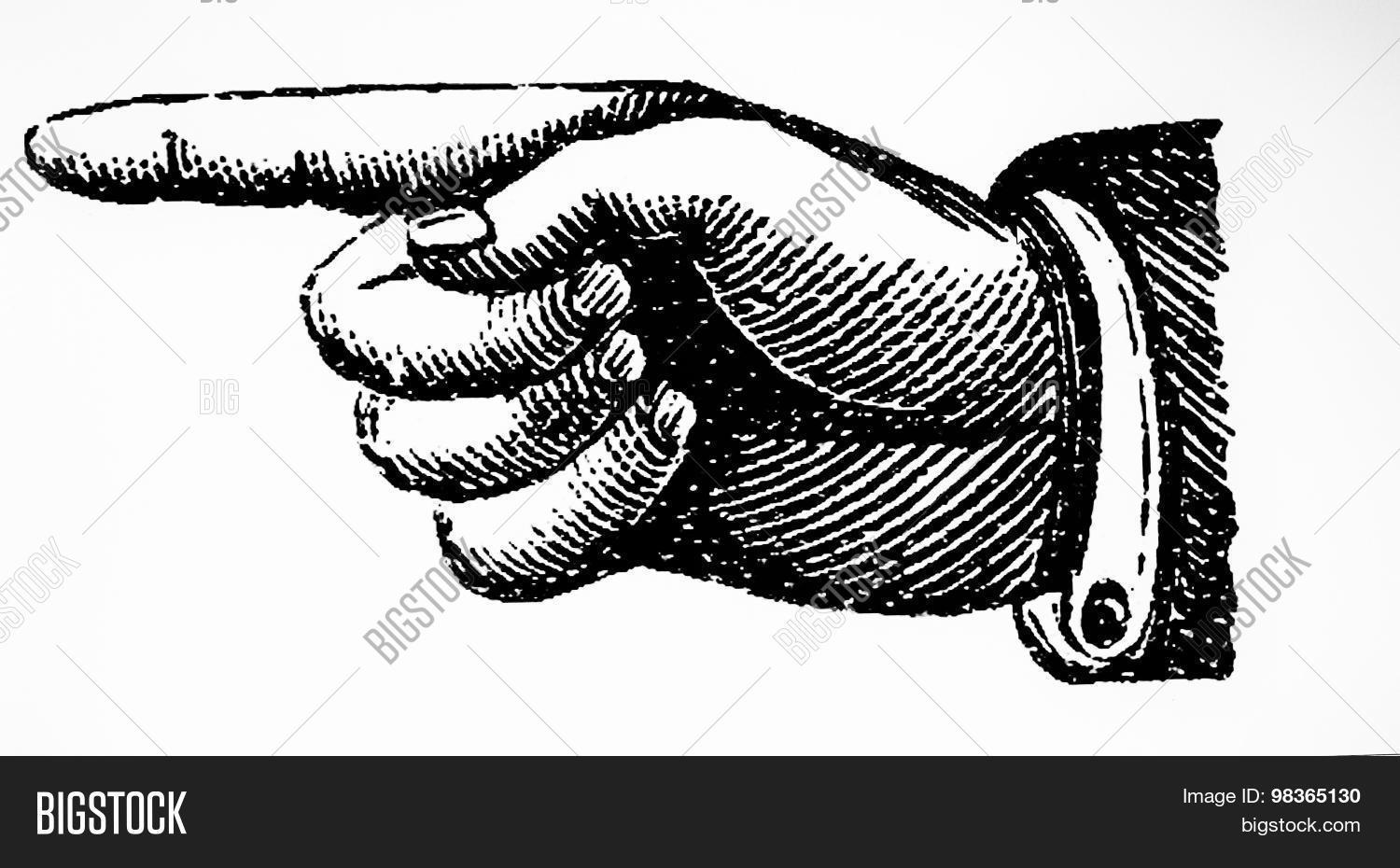 Point left hand drawn Vector retro Vintage pointing hand drawing Stock ...