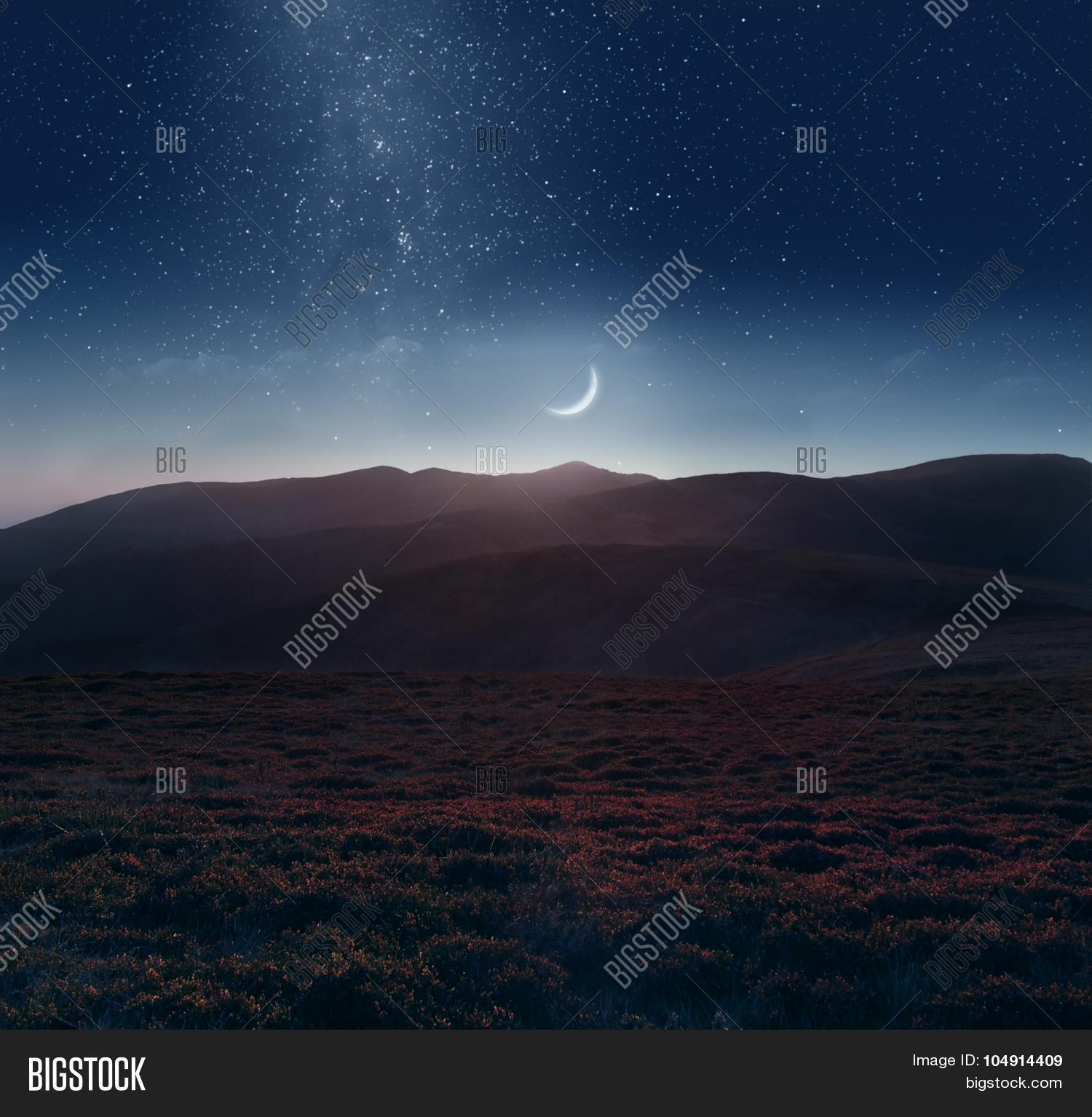 Crescent Moon Over The Mountains Stock Photo & Stock Images | Bigstock